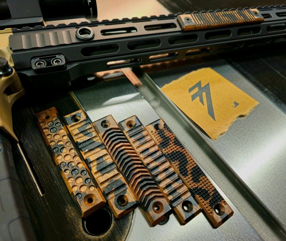 Wood Mlok & Keymod Rail Cover LARGE GROOVES Texture -CAMO WALNUT *1 ...
