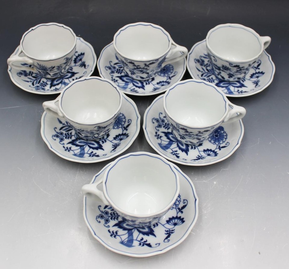 Blue Danube Japan Meissen Style Blue Onion Design Set of 6 Cups ...
