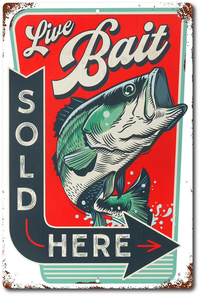 Live Bait Sold Here Vintage Rustic Looking fishing Camping Country Tin ...