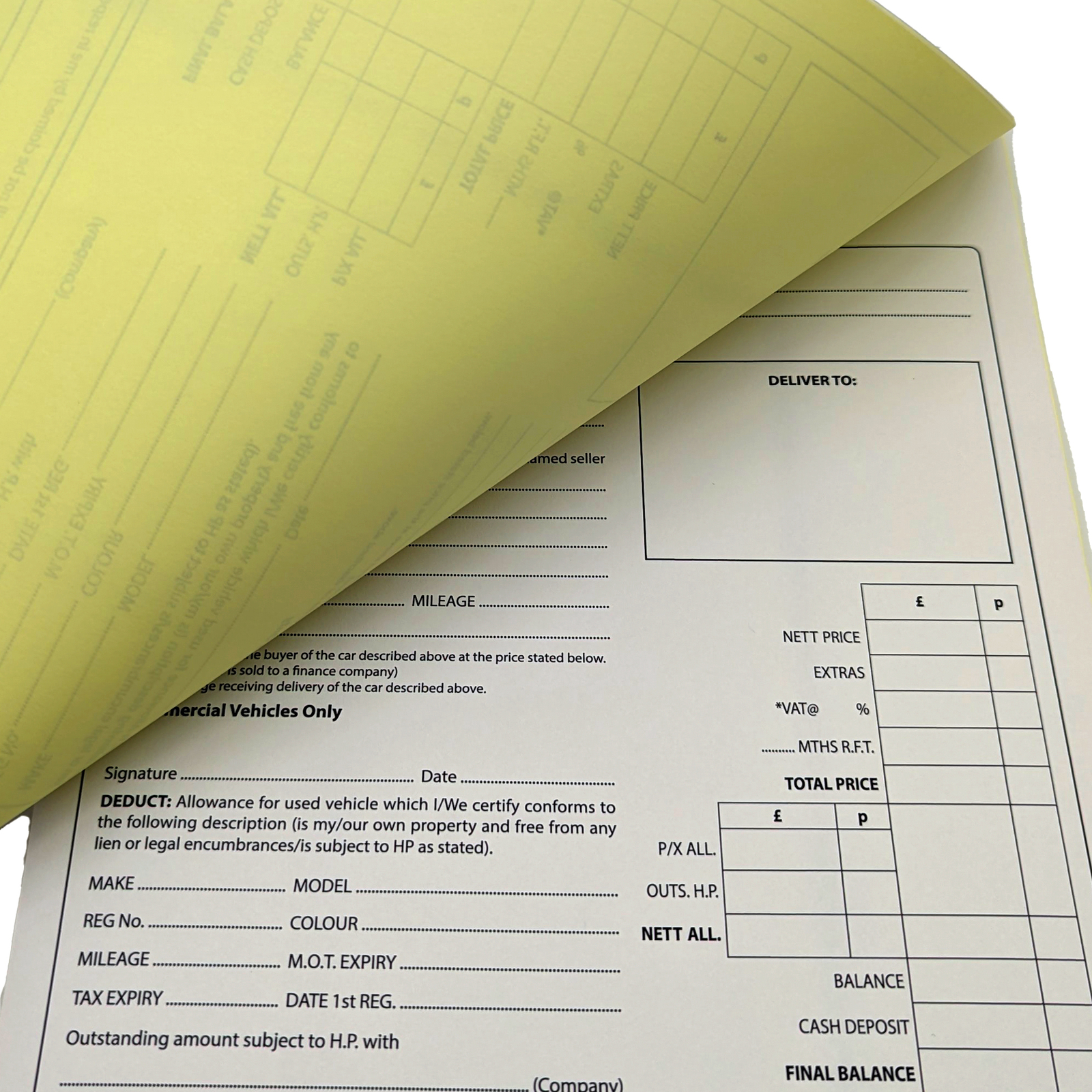Vehicle Invoice Pad / Deposit Pad Book / PDI Pad / Trade Sale Pad | eBay UK