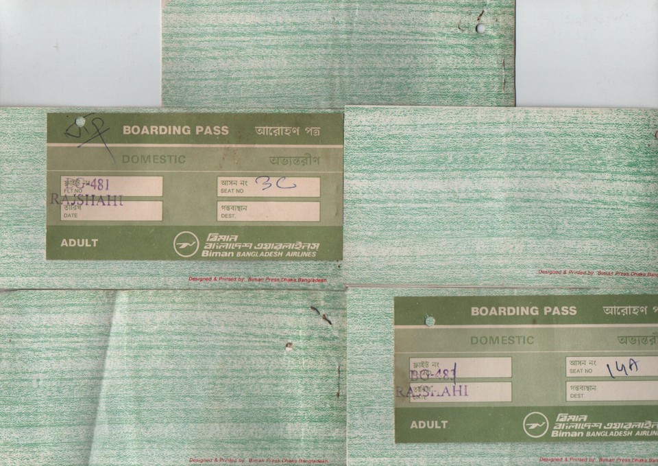 BIMAN BANGLADESH AIRLINES USED PASSENGER TICKET with Revenue Stamps LOT ...