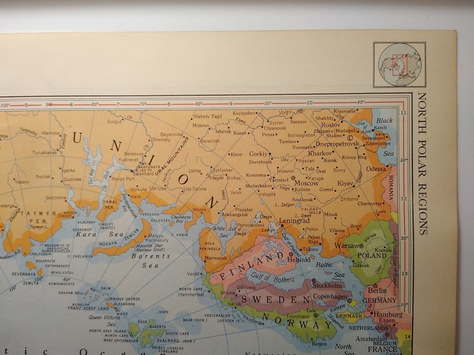 1957 Vintage NORTH POLAR REGION Atlas Map Antique MCM Encyclopedia ...
