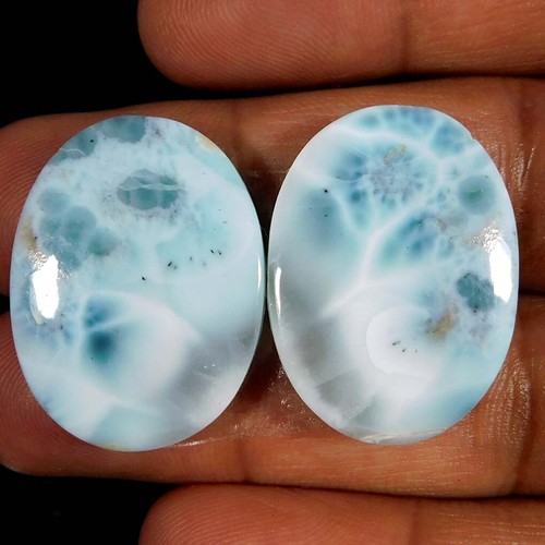 55.20Cts. Natural Larimar(Pectolite) Pair Oval Cabochon Reiki Healing ...