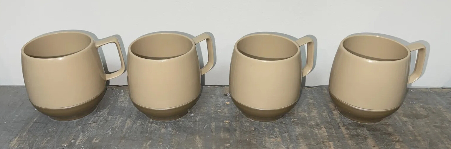 Four Dinex Insulated Ware MUGS Tan & Brown Plastic 8 oz. Cups USA ...