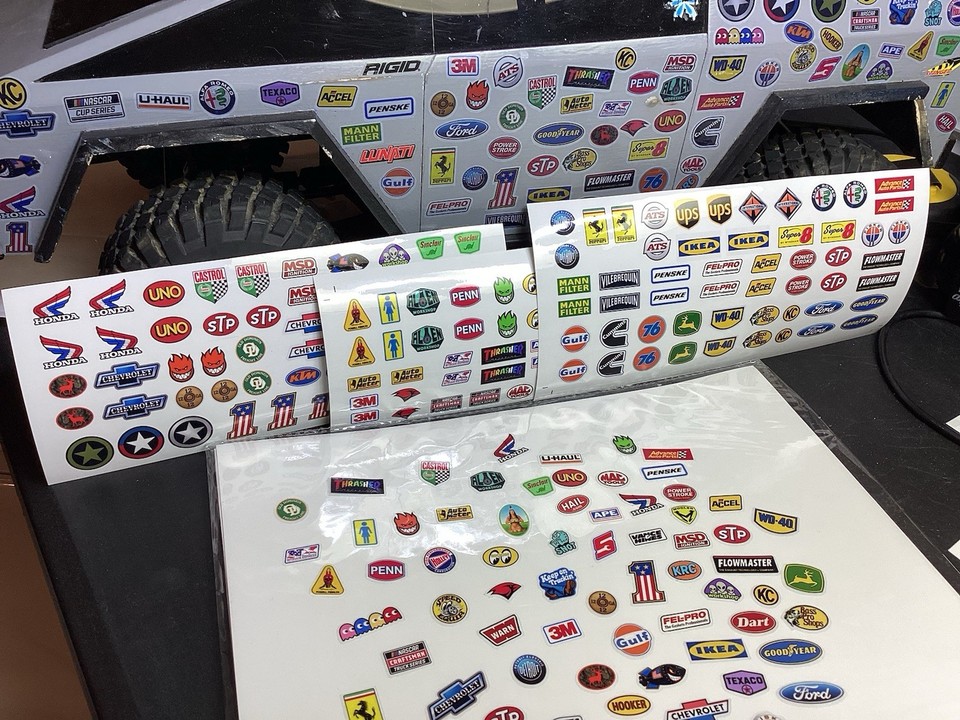 RC 1:10 1:12 Scale 140+ CLEAR Gloss Adhesive Waterproof RACE LOGOs ...