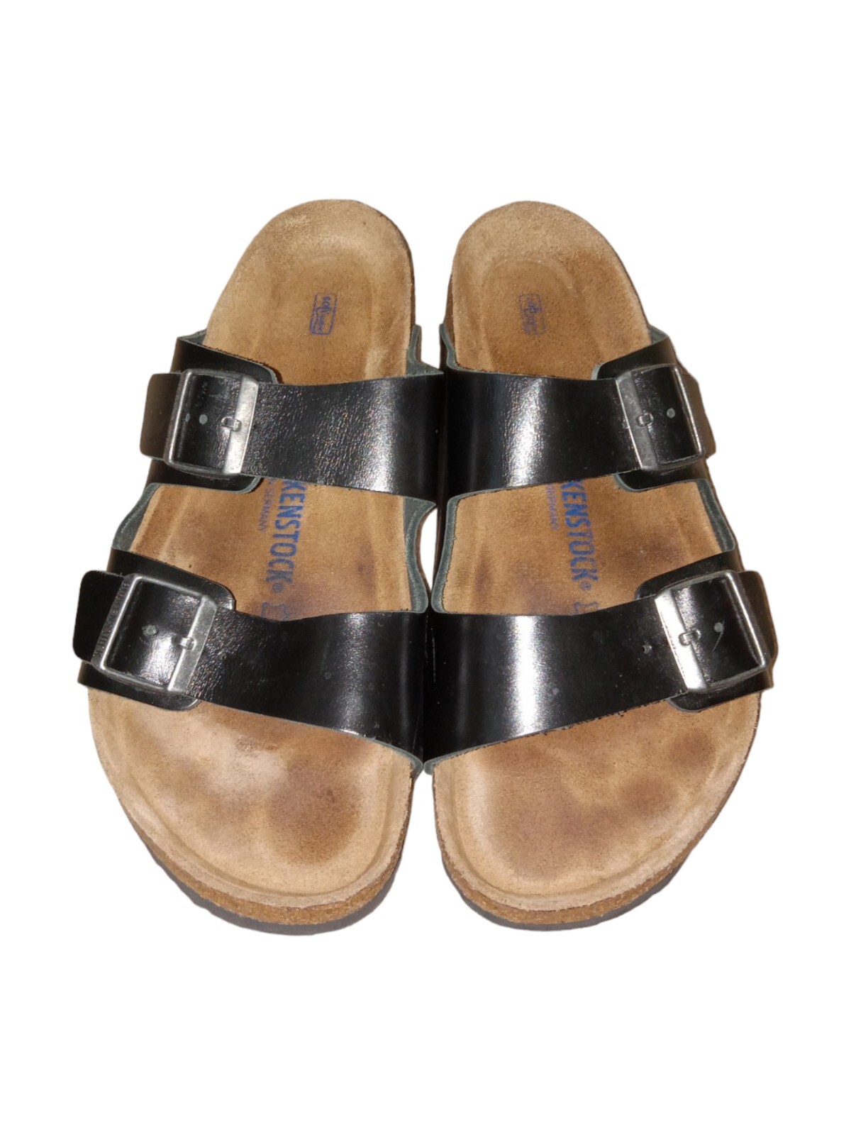 Birkenstock Arizona Men's US11 REGSoft Footbed Smooth Shiny Black Amalfi Leather