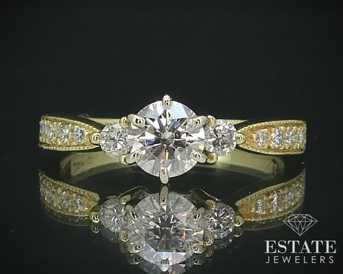 18k Yellow Gold Round Natural .95ctw Diamond Engagement Ring 3.3g ...