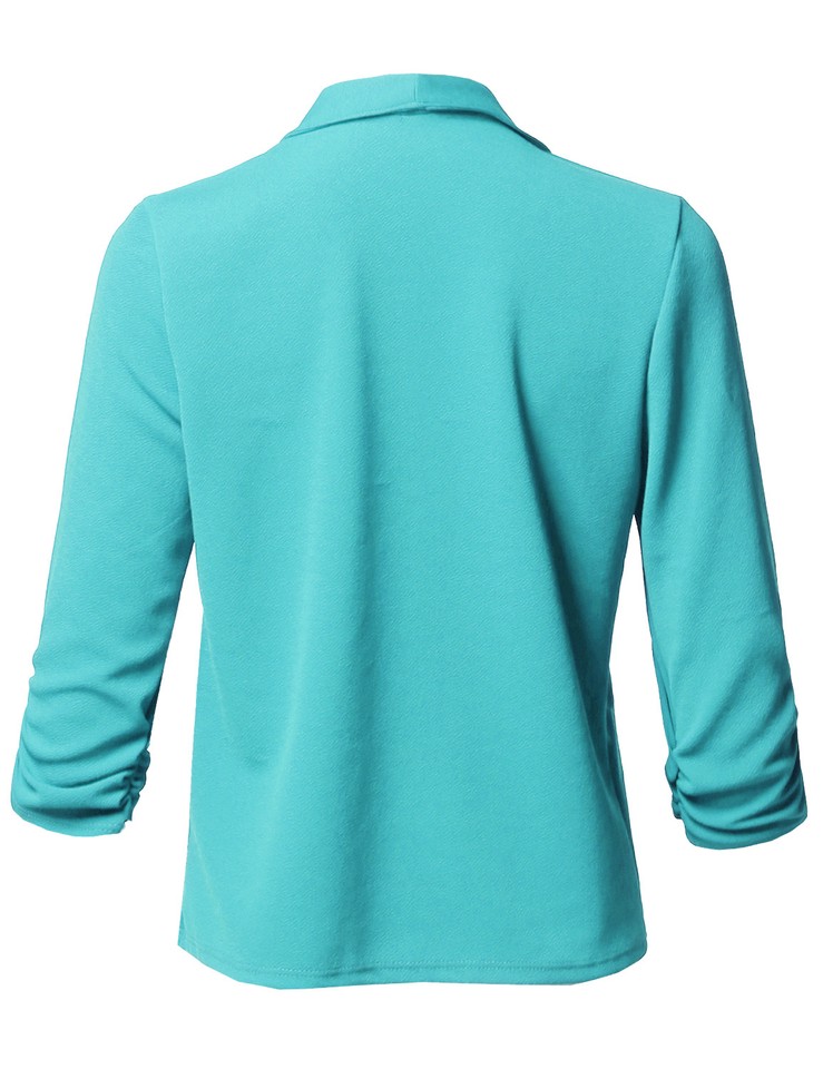 FashionOutfit Women's Solid/Print Stretch 3/4 Gathered Sleeve Open ...