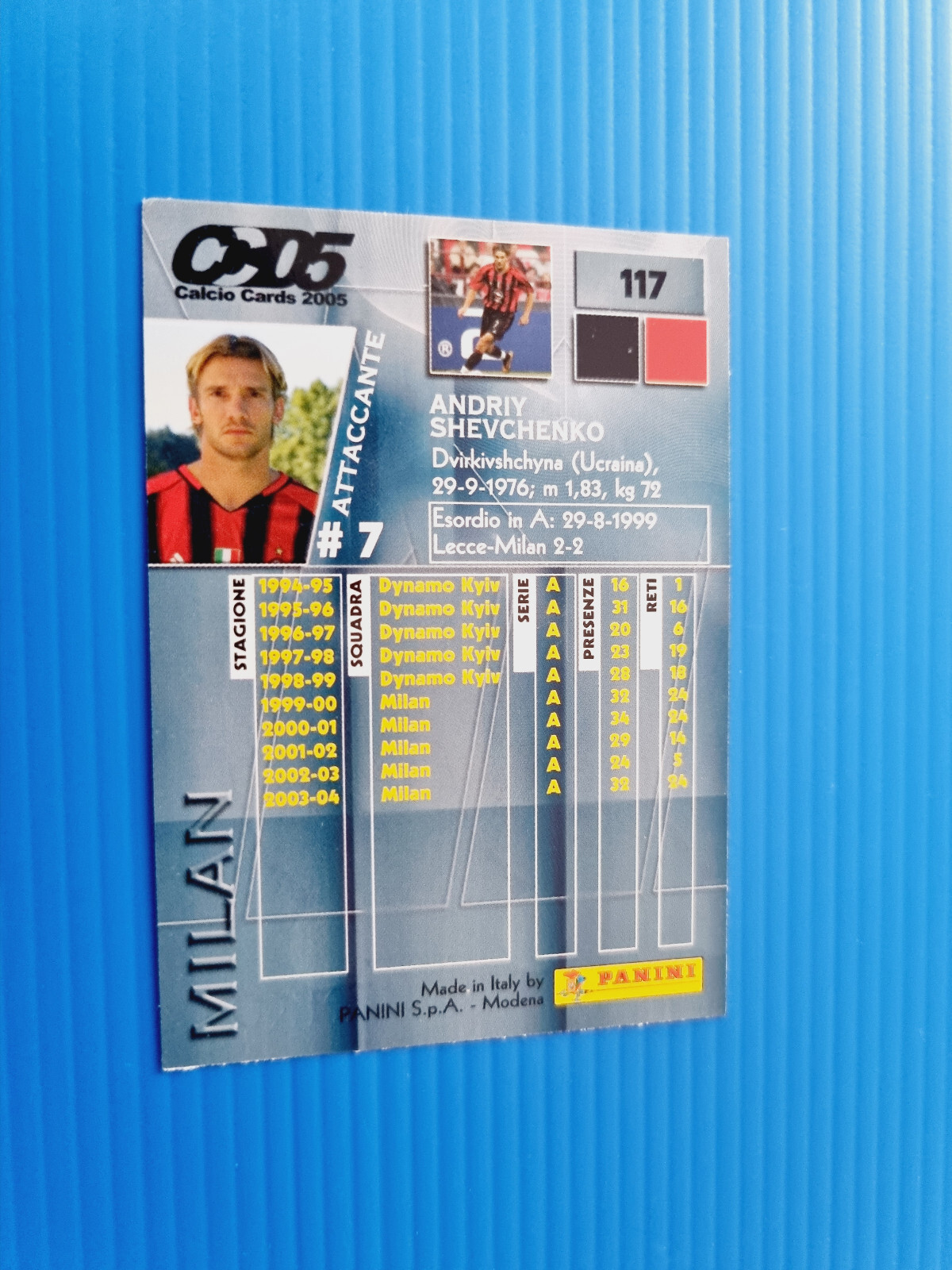 Carte N.117 Andriy Shevchenko Milan Football Cards 2005 Panini CC05 ...