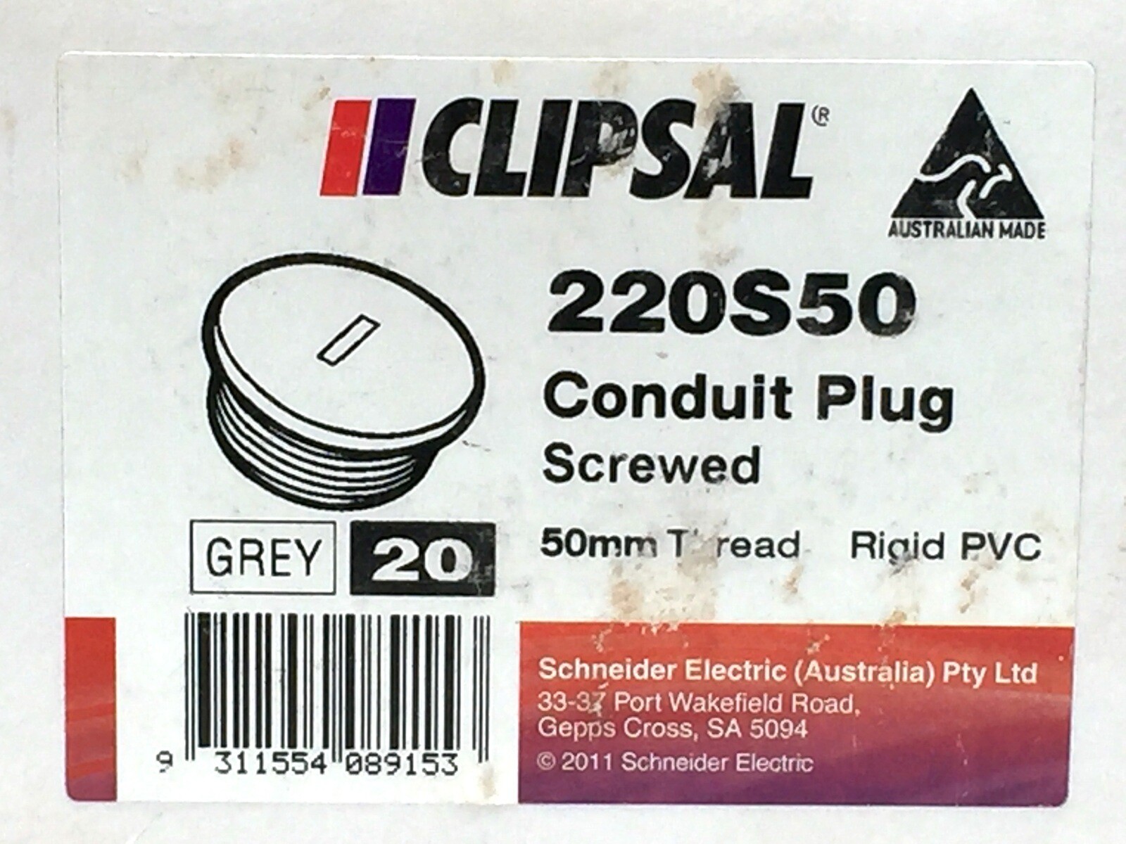 Clipsal 220S50 Conduit Plug Screwed 50mm Thread PVC Grey Series 220S ...