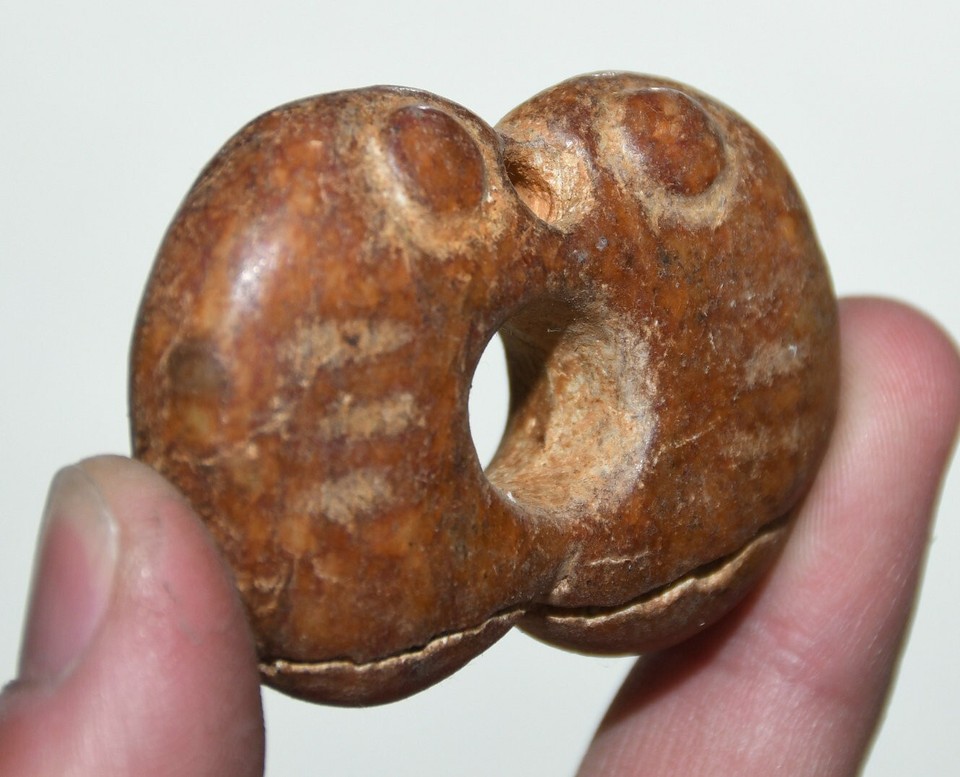 2.2" Old Chinese Hongshan culture Jade Carving Double insect Amulet ...