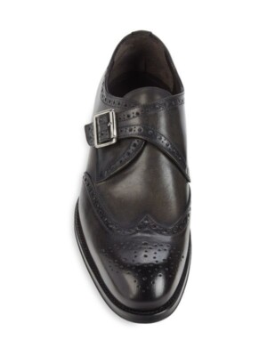 BRUNO MAGLI Men's Casella Perforated Grey Leather Monk Straps Shoes ...