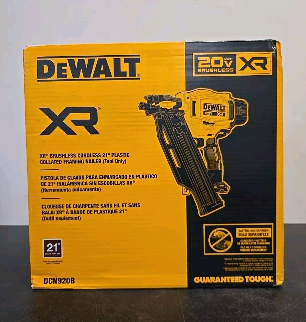 DeWalt DCN920 20V MAX XR Cordless Brushless 21° Plastic Framing Nailer ...