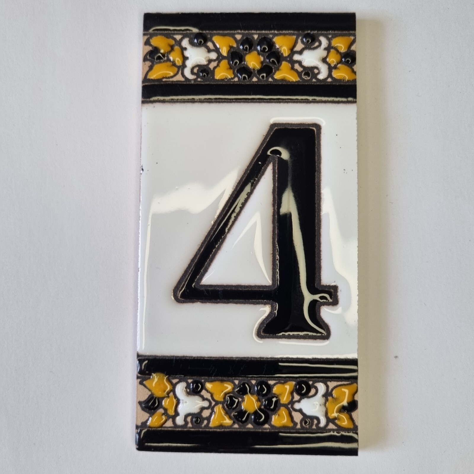 Floral Black Hand-painted Ceramic Number Tiles 11 x 5.5 cm & Metal ...