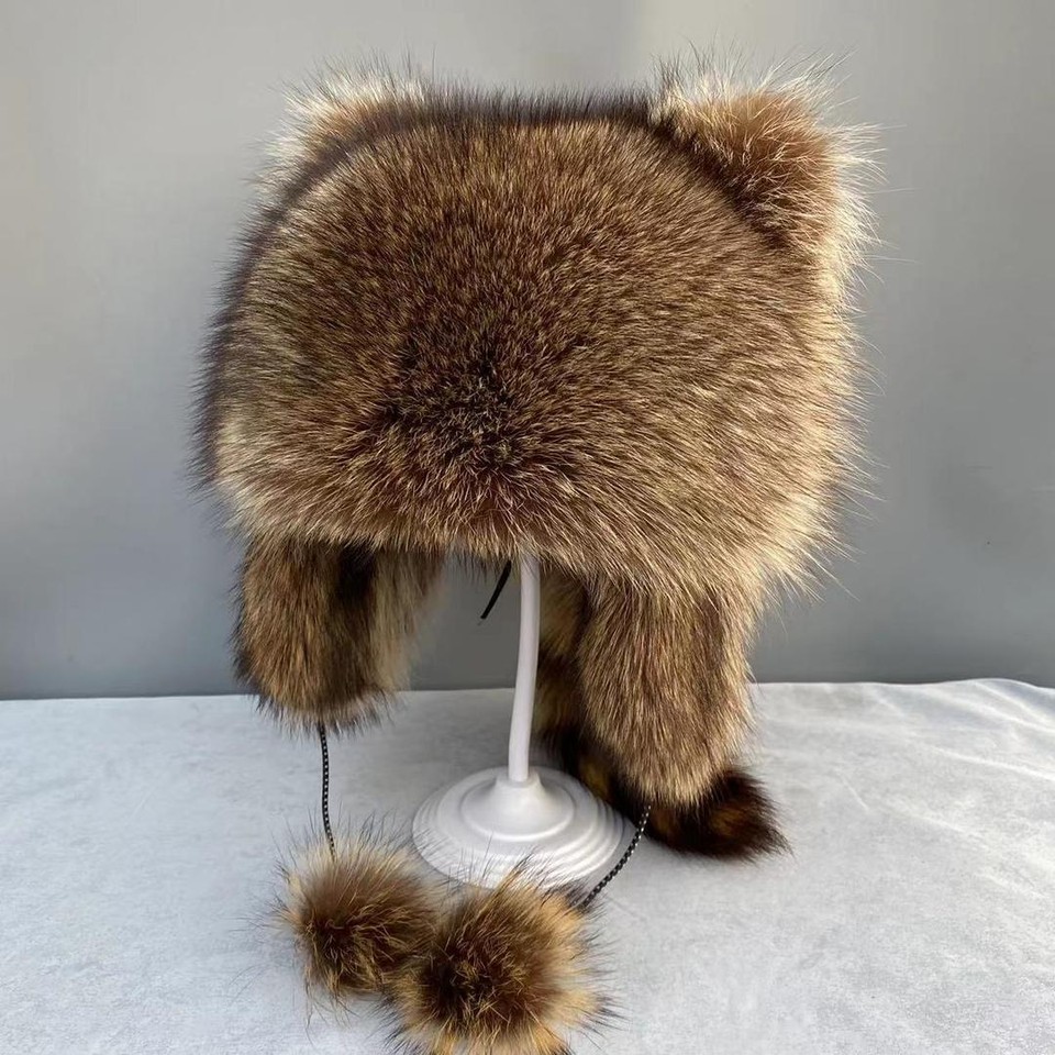 Faux Fur Raccoon Hat Cap with Faux Fur Tail for Kids Adults, Soft Plush ...
