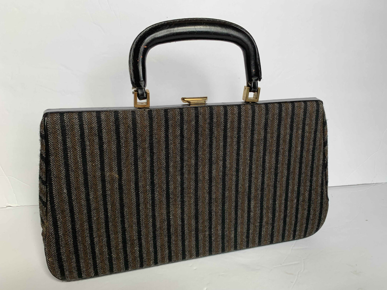 Vintage 1950s INGBER USA made wool leather handbag purse SERVAL zip 13 ...