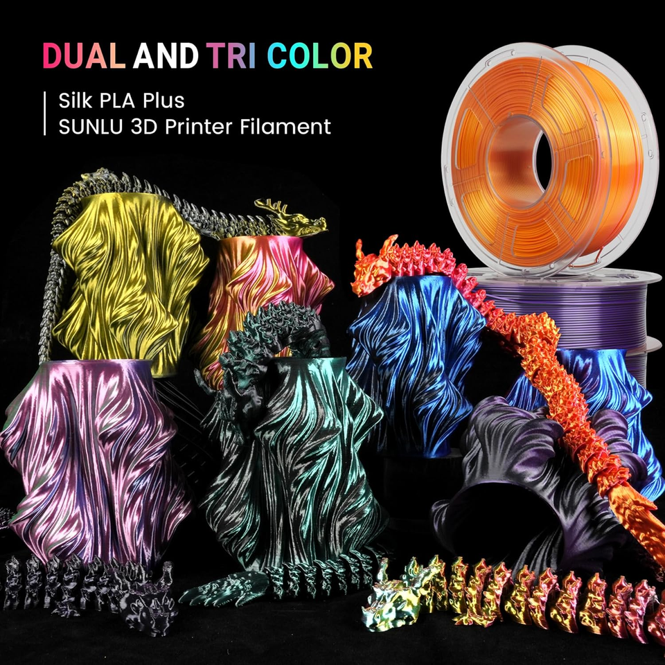 【BUY 10 PAY 6】SUNLU 1.75MM SILK Dual/Triple Color Shiny PLA+ Filaments ...