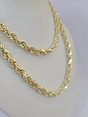 14k Real Rope Chain Yellow Gold 6mm 18"-28" Inch Men Women Genuine ...