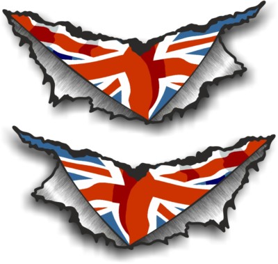 SMALL Pair Triangular Ripped Metal & Union Jack British Flag Vinyl Car ...