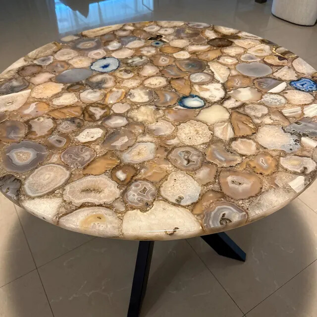 Round Multi Colour Agate Table Top, Dining Table, Coffee Table, Resin ...