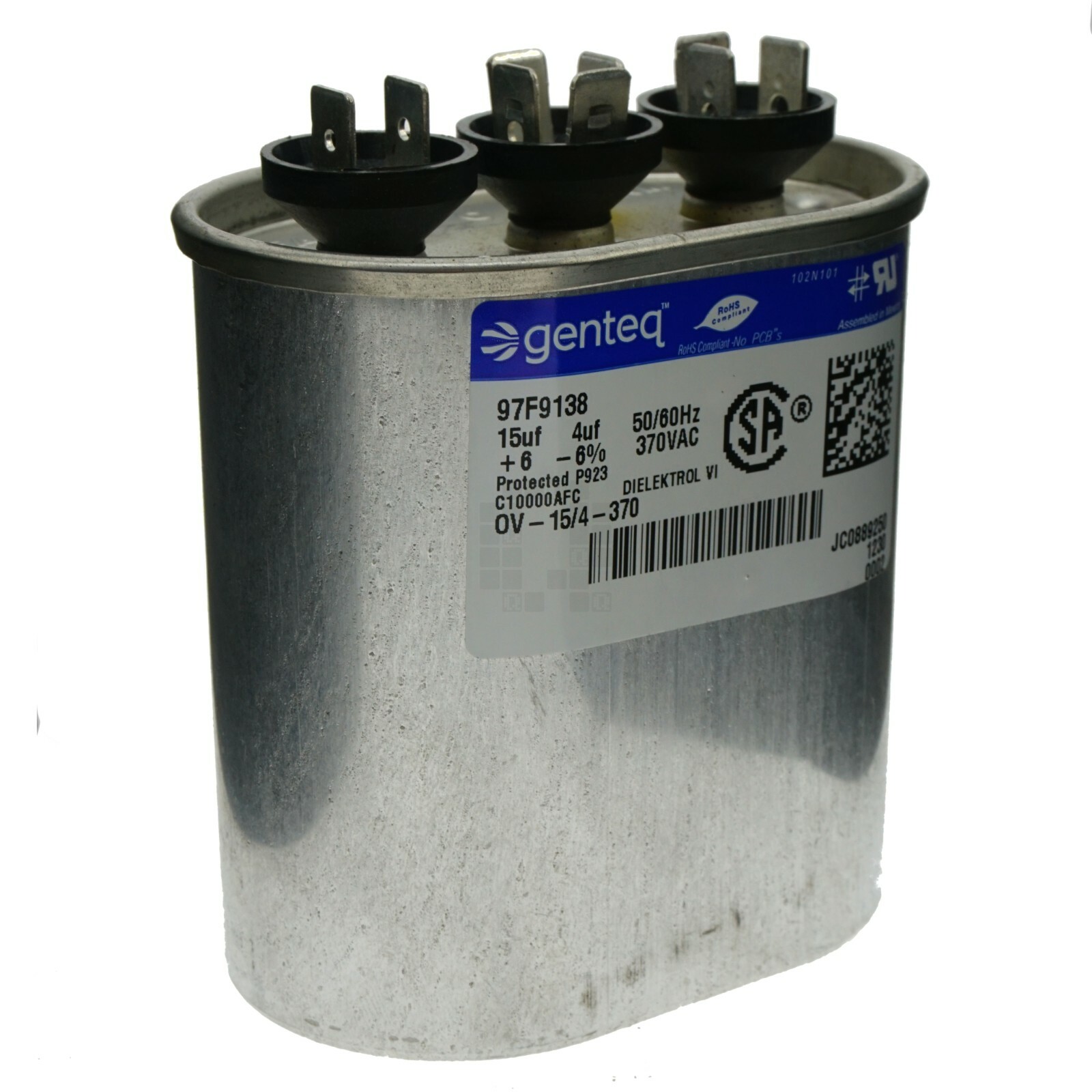 Genteq OV-15/4-370 Electric Motor Run Capacitor, 4 uF / 15 uF, 370VAC ...