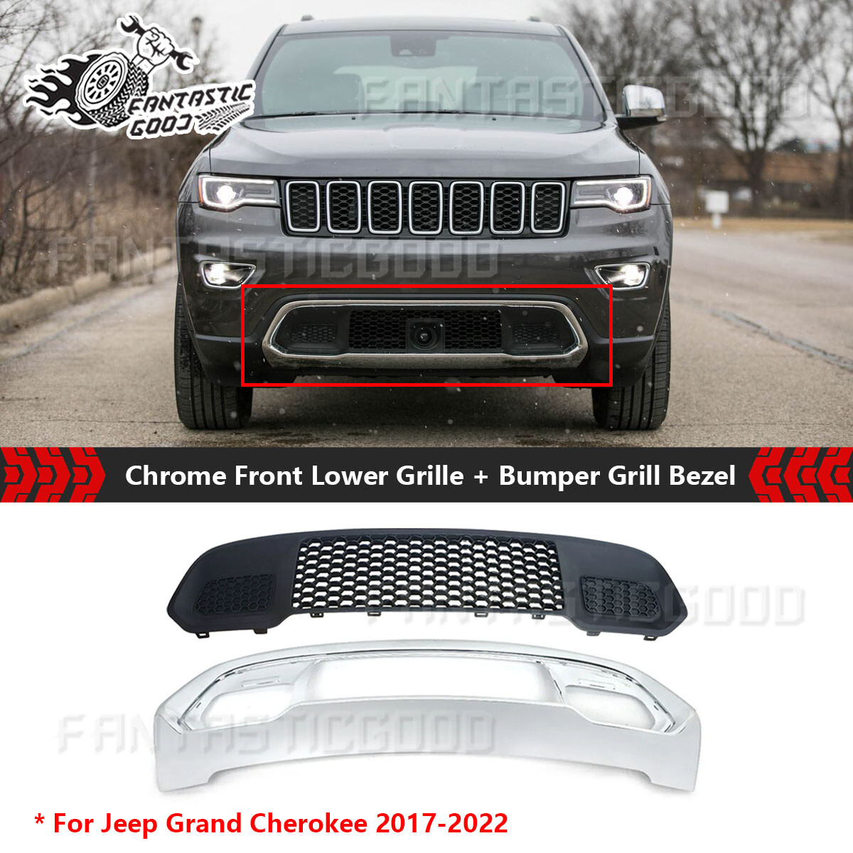 For 2017-2022 Jeep Grand Cherokee Chrome Front Lower Grille Bumper ...