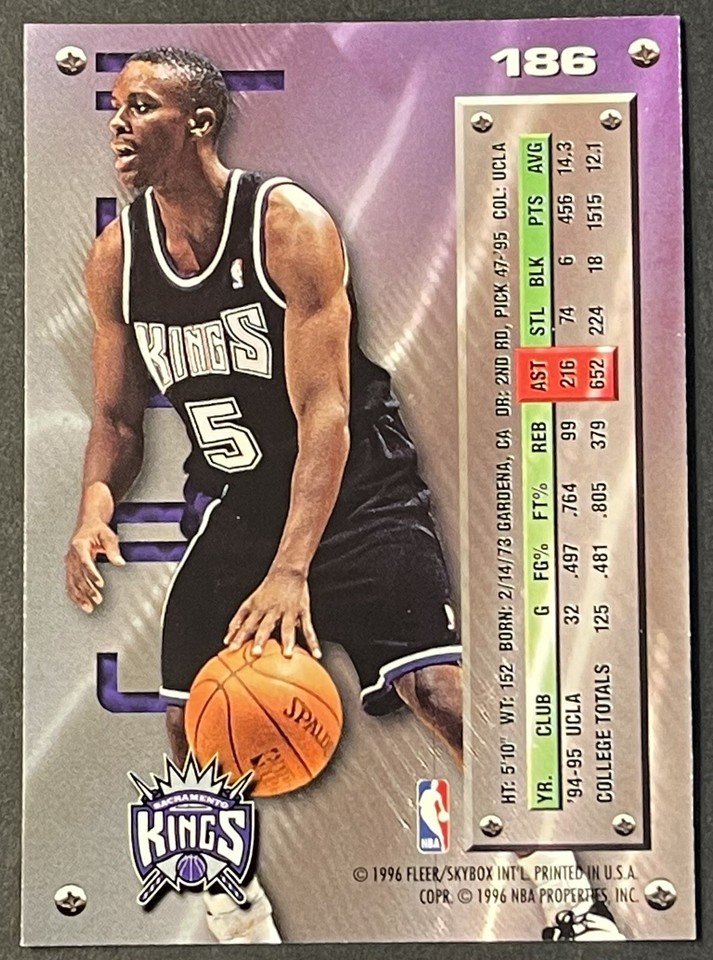 1995-96 Metal Sacramento Kings Basketball Card #186 Tyus Edney Rookie ...