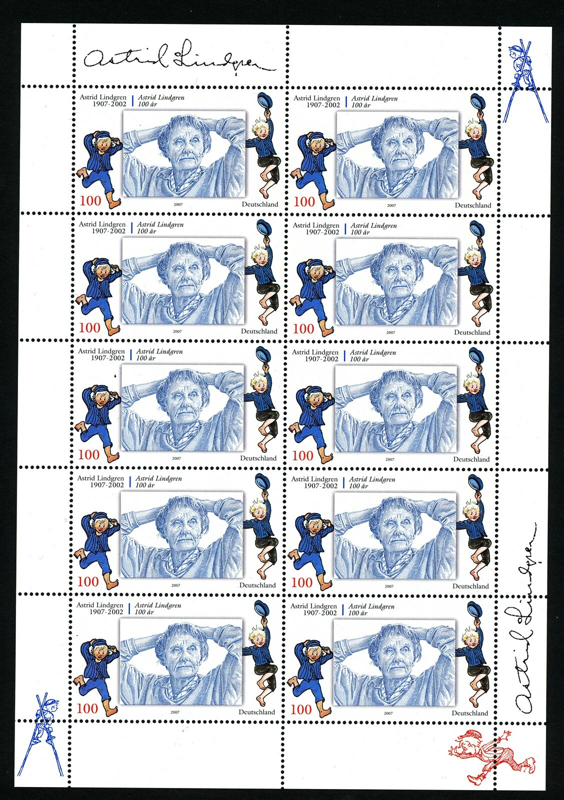 Germany 2007 Cpl sheet Astrid Lindgren Swedish Children's bookwriter ...