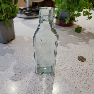 VINTAGE CHEMIST BLUE GLASS BOTTLE APOTHECARY EMBOSSED | eBay UK