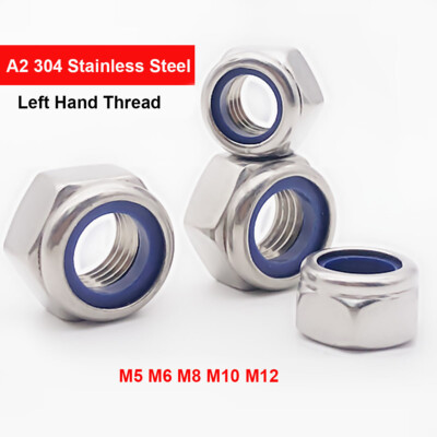 M5 M6 M8 M10 M12 Left Hand Reverse Thread Nylon Insert Lock Nuts A2 ...