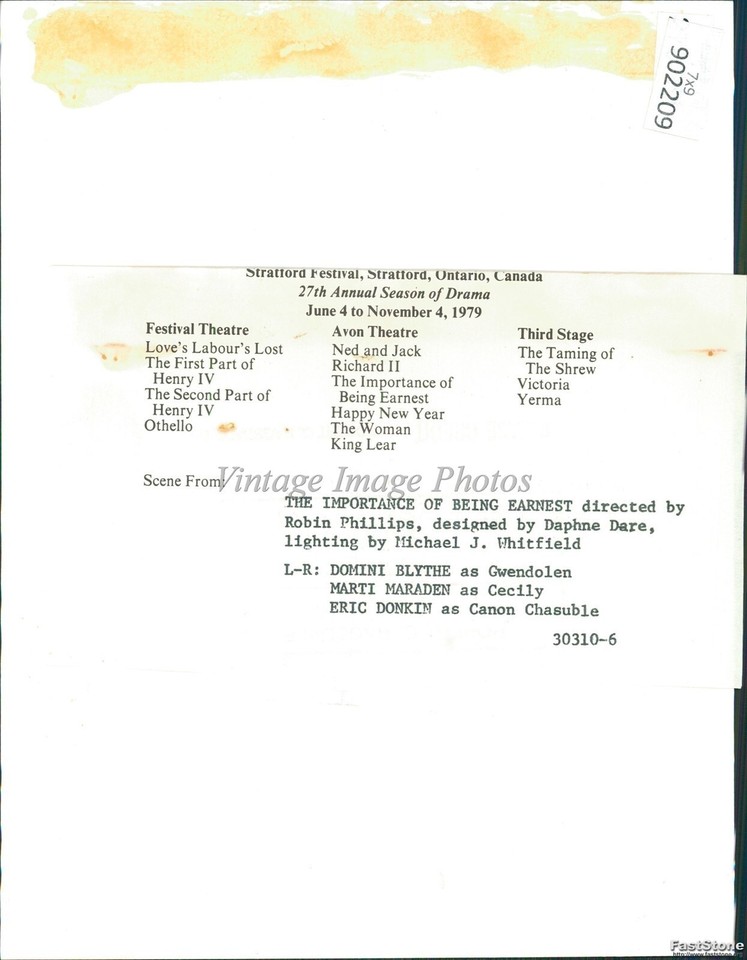 1979 Photo Domni Blythe Marti Maraden Eric Donkin Importance Being ...