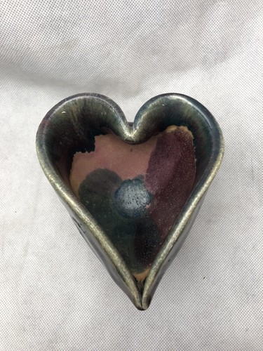 Lisa Howe Stoneware Purple Blue Pottery Heart Shaped Bowl Handmade ...