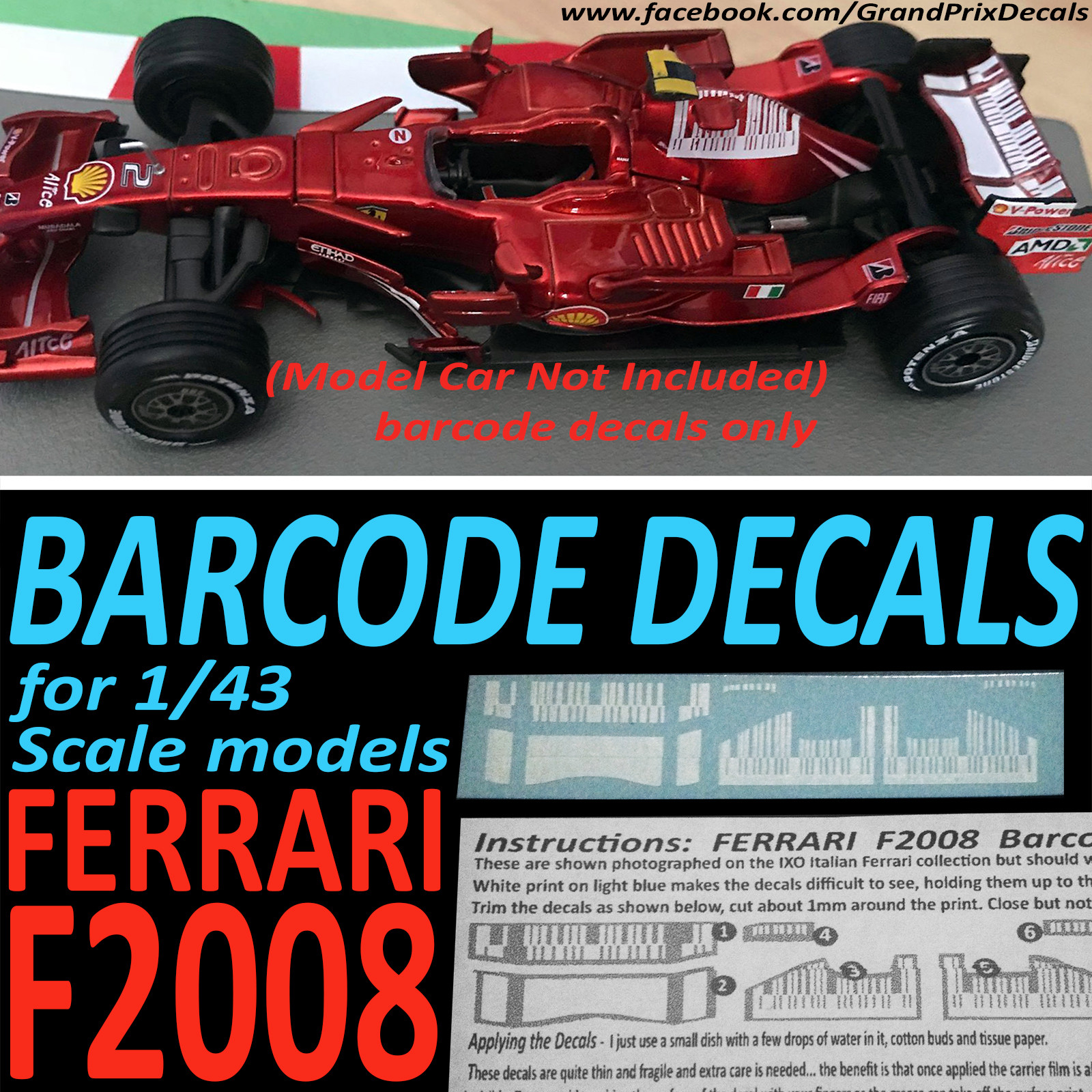 Ferrari F2008 BARCODE water slide DECALS for 1/43 scale IXO | eBay