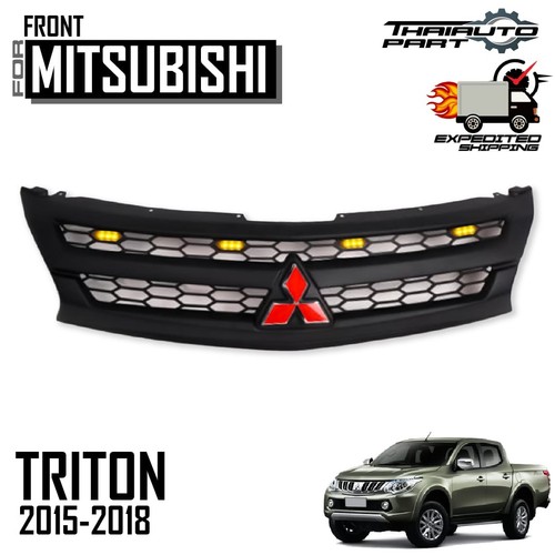 Black Front Grille Logo Red 4 Amber LEDs For Mitsubishi Triton L200 MQ ...