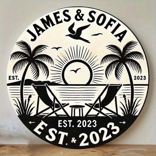 WeddingValentine's Coastal Decor - Names & Year - Vintage Beach Scene ...