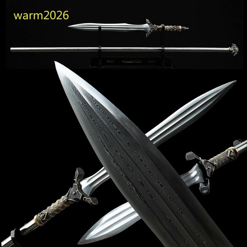 Strong Damascus Folded Steel Spearhead Hunting Spear Sword Dagger Sharp ...