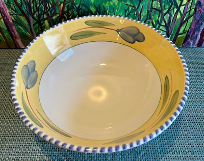 MAXAM ITALY Hand Painted Floral Round Large 12" Serving BOWL Ridged ...
