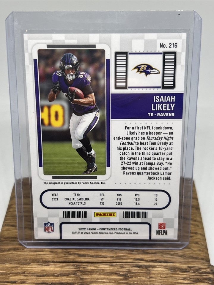 Isaiah Likely 2022 Panini Contenders Optic Rookie Ticket Auto RC #168 ...