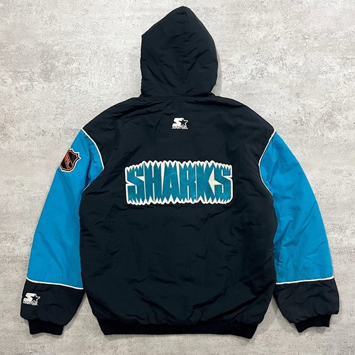 VTG 90s NHL SAN JOSE SHARKS STARTER PUFFER JACKET HOODIE SIZE M | eBay