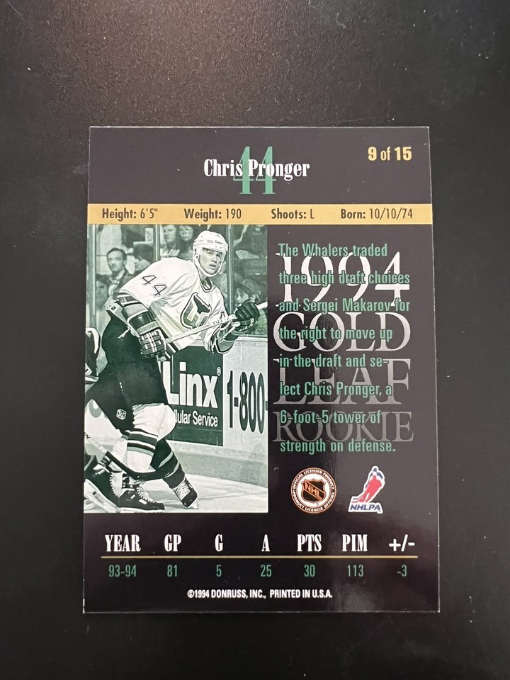 1994-95 Leaf Gold Leaf Rookie Chris Pronger #9 HOF | eBay