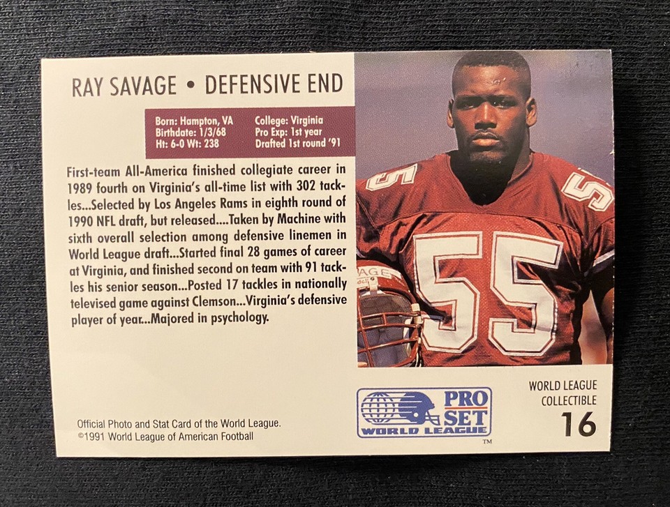 1991 Pro Set #16 Ray Savage Montreal Machine World League | eBay
