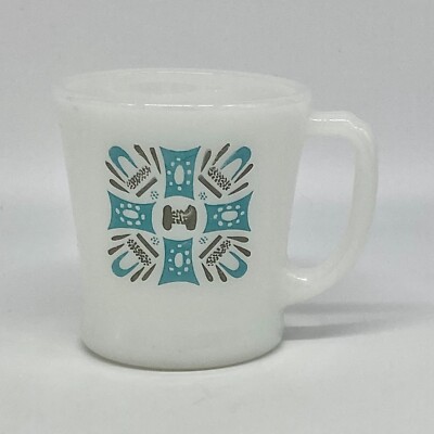 Vintage Retro Fire King Blue Heaven Atomic Milk Glass Mug | eBay