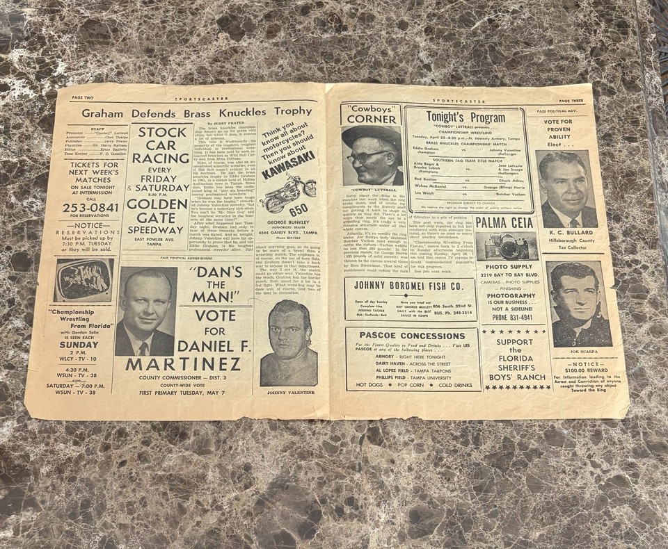 NWA Florida CWF Wrestling 04-23-1968 Program WWF WCW WWE WCCW Flair Dusty Andre | eBay