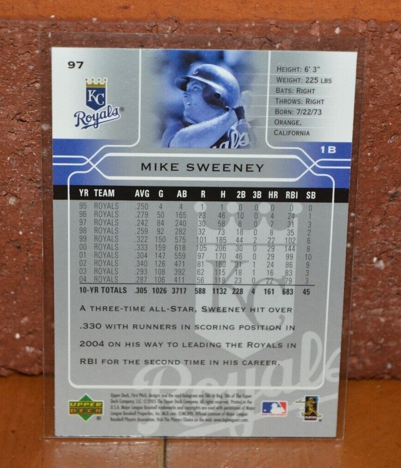UD FIRST PITCH BASEBALL CARD 2005 PACK TO PENNY SLEEVE ROYALS MIKE ...