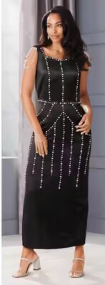 Size 6 Ashro Black Formal Wedding Dinner Party Choyce Pearl Satin Gown ...