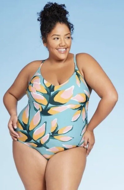 Kona Sol Womens Plus Size One Piece Swimsuit Sz 20w Floral Blue For