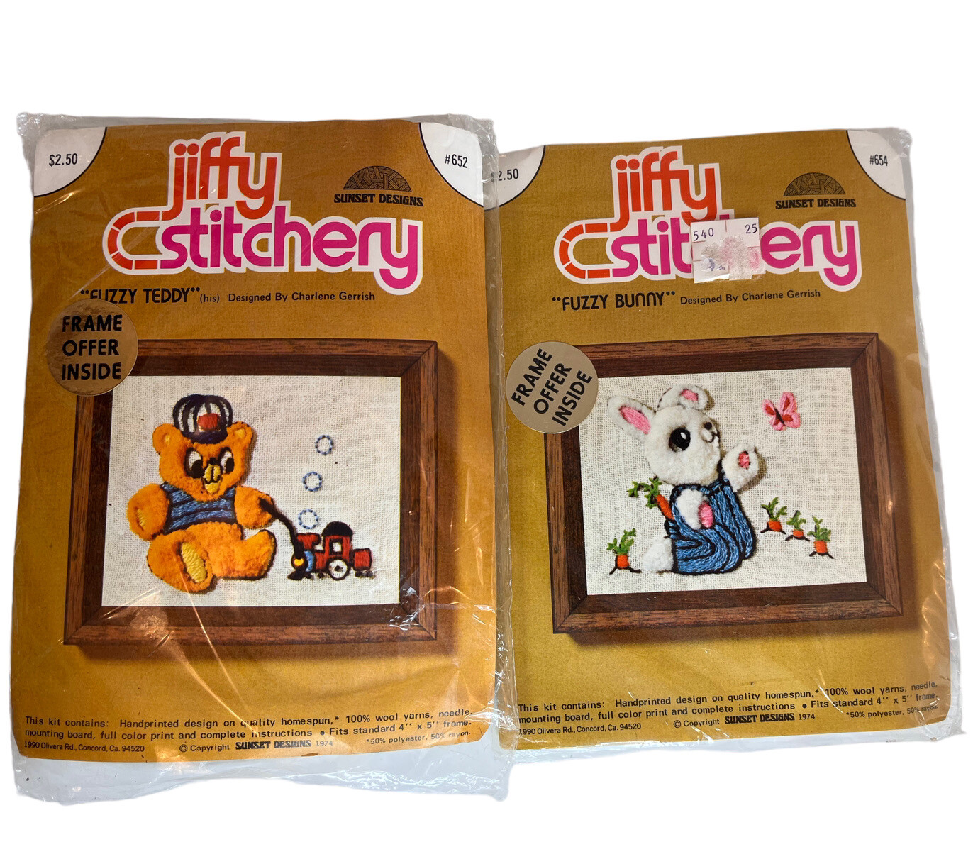 Vintage Jiffy Stitchery Crewel Embroidery Kits (2) Fuzzy Teddy Fuzzy ...