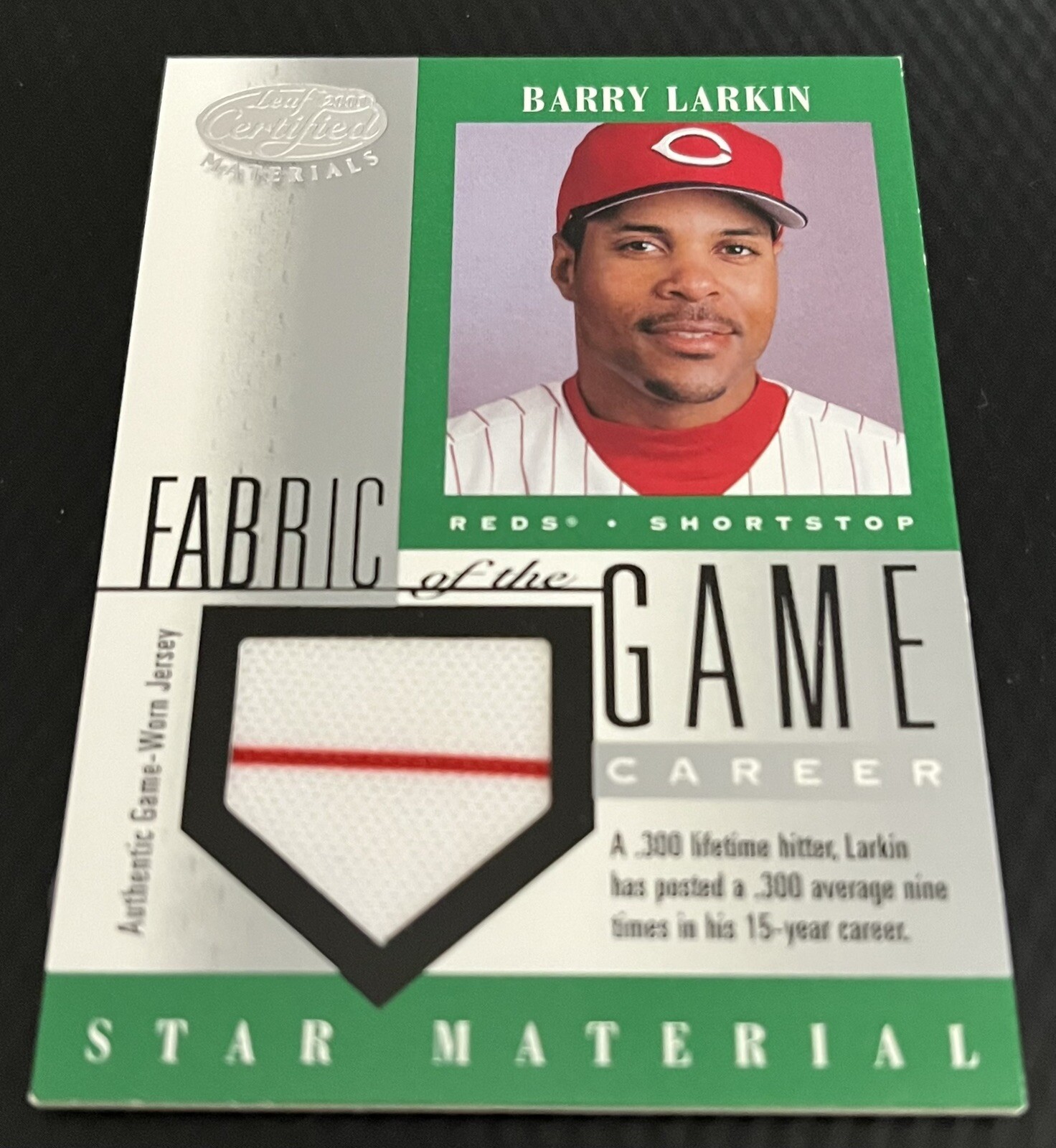 2001 Leaf Certified Barry Larkin Reds Fabric of Game Jersey #FG-76 ...