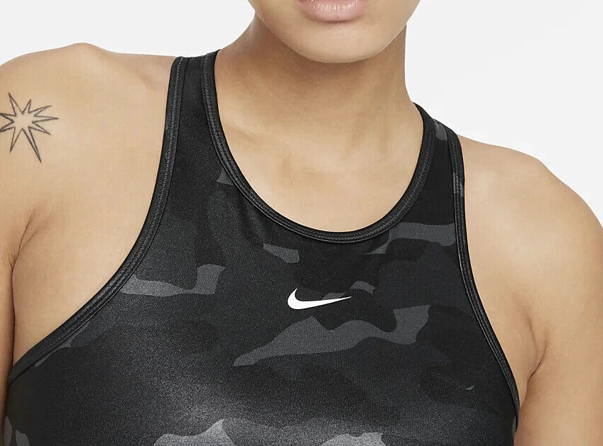 Nike Women' Iron Grey/Black Camo Swoosh MS 1-Piece Pad Bra DD1199-068 S ...