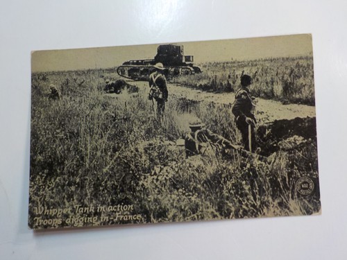 WW1 Postcard Whipper Tank In Action Troops Digging In France Post Card ...